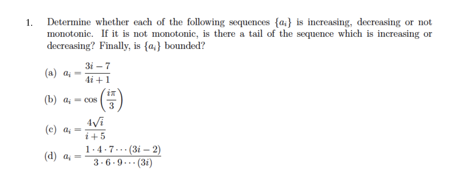 Solved Determine whether each of the following sequences | Chegg.com