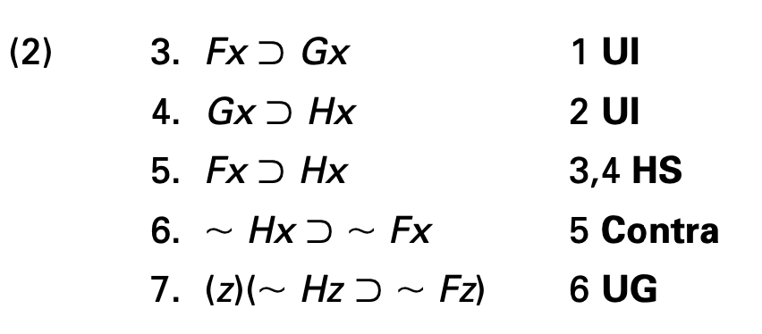 Solved (2) 3. Fx GX 4. Gx > Hx 5. ExHx 6. ~ Hx) ~ Fx 7. | Chegg.com