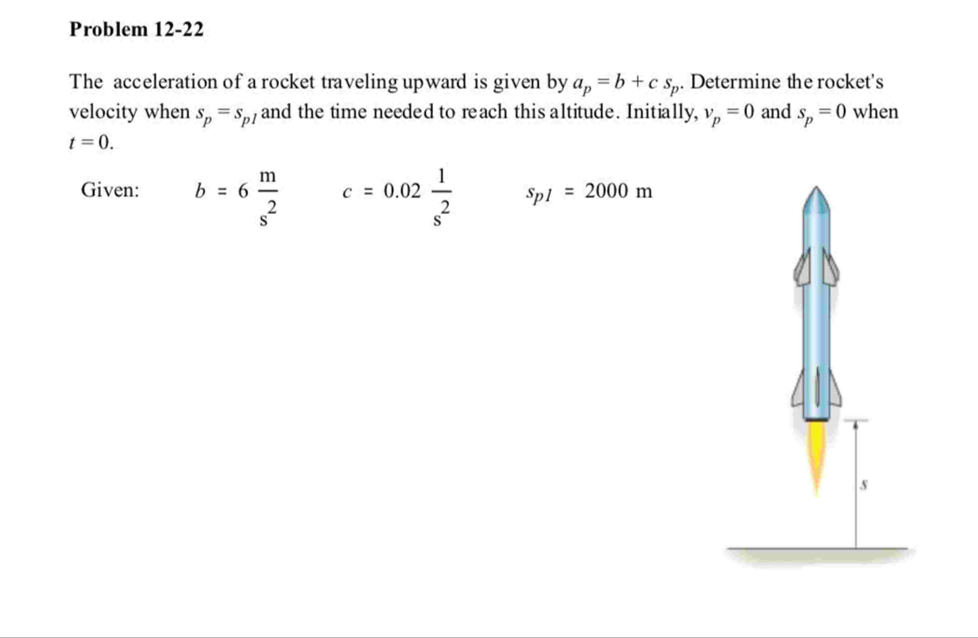Solved Problem 12-22The acceleration of ﻿a rocket traveling | Chegg.com
