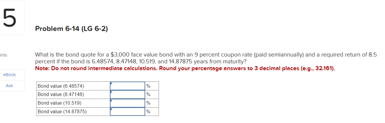 Solved Problem 6-14 (LG 6-2)What is ﻿the bond quote for a | Chegg.com