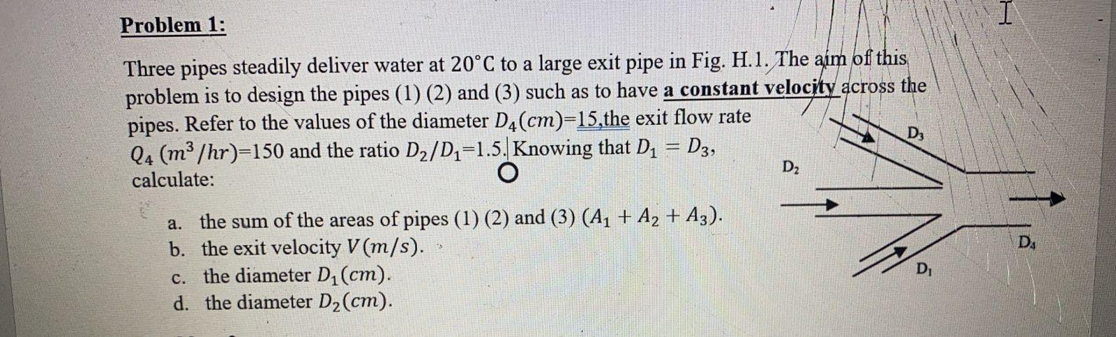 Solved Problem 1: Three pipes steadily deliver water at 20°C | Chegg.com