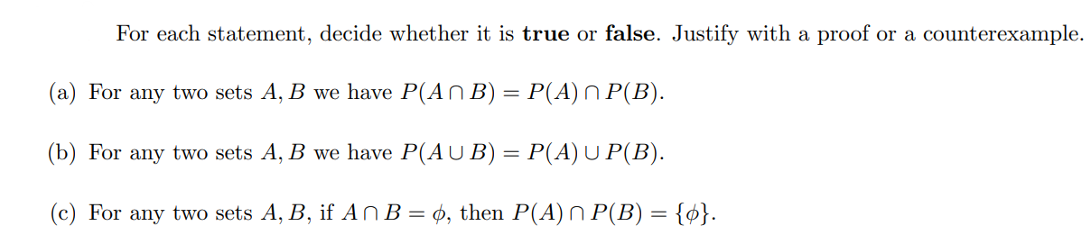 Solved For each statement, decide whether it is true or | Chegg.com