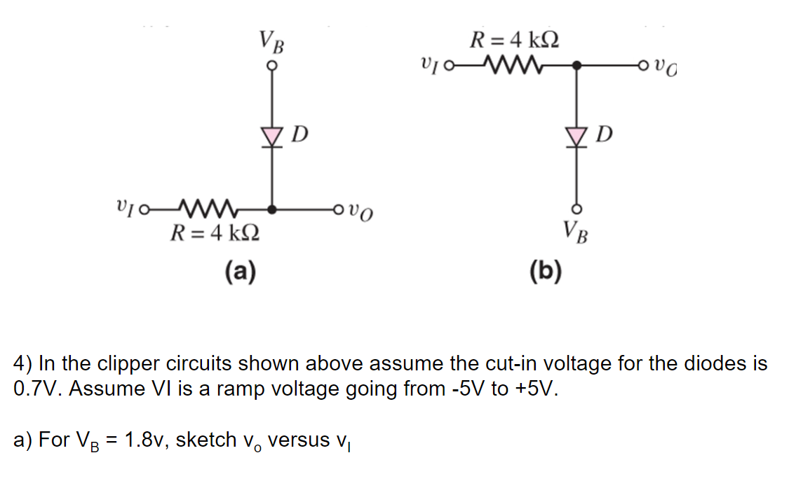 Solved 4) In the clipper circuits shown above assume the | Chegg.com