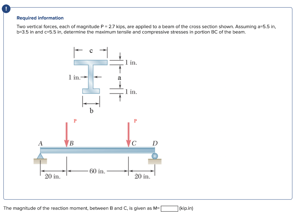 Solved Two vertical forces, each of magnitude P=2.7kips, are | Chegg.com