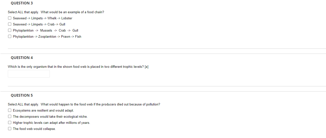 Solved Identify the organism types, their trophic levels and | Chegg.com