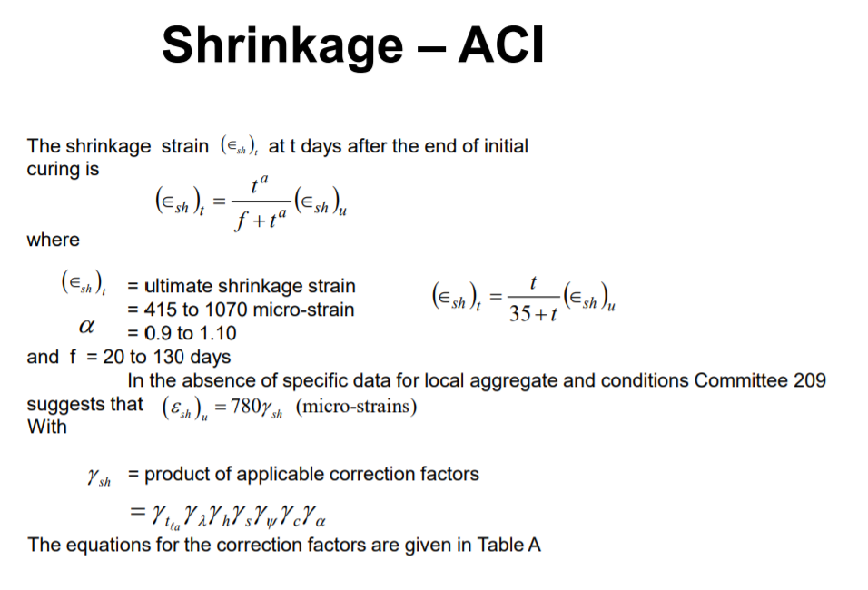 Solved 1.Use the ACI 209 expressions for creep and shrinkage | Chegg.com