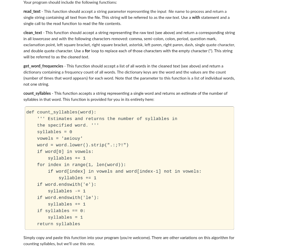 Solved Program Behavior This program will analyze a file | Chegg.com