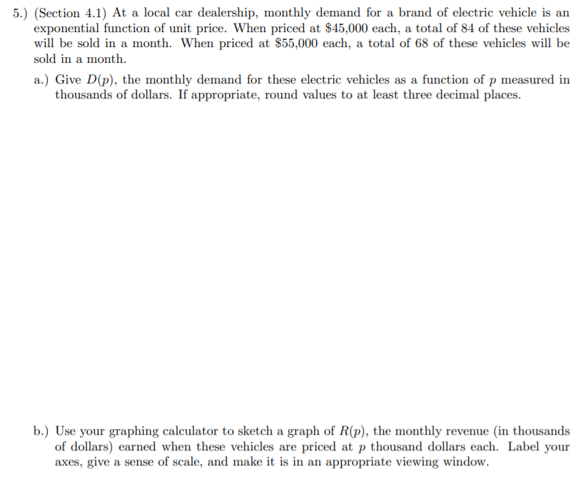 Solved 5.) (Section 4.1) At a local car dealership, monthly | Chegg.com
