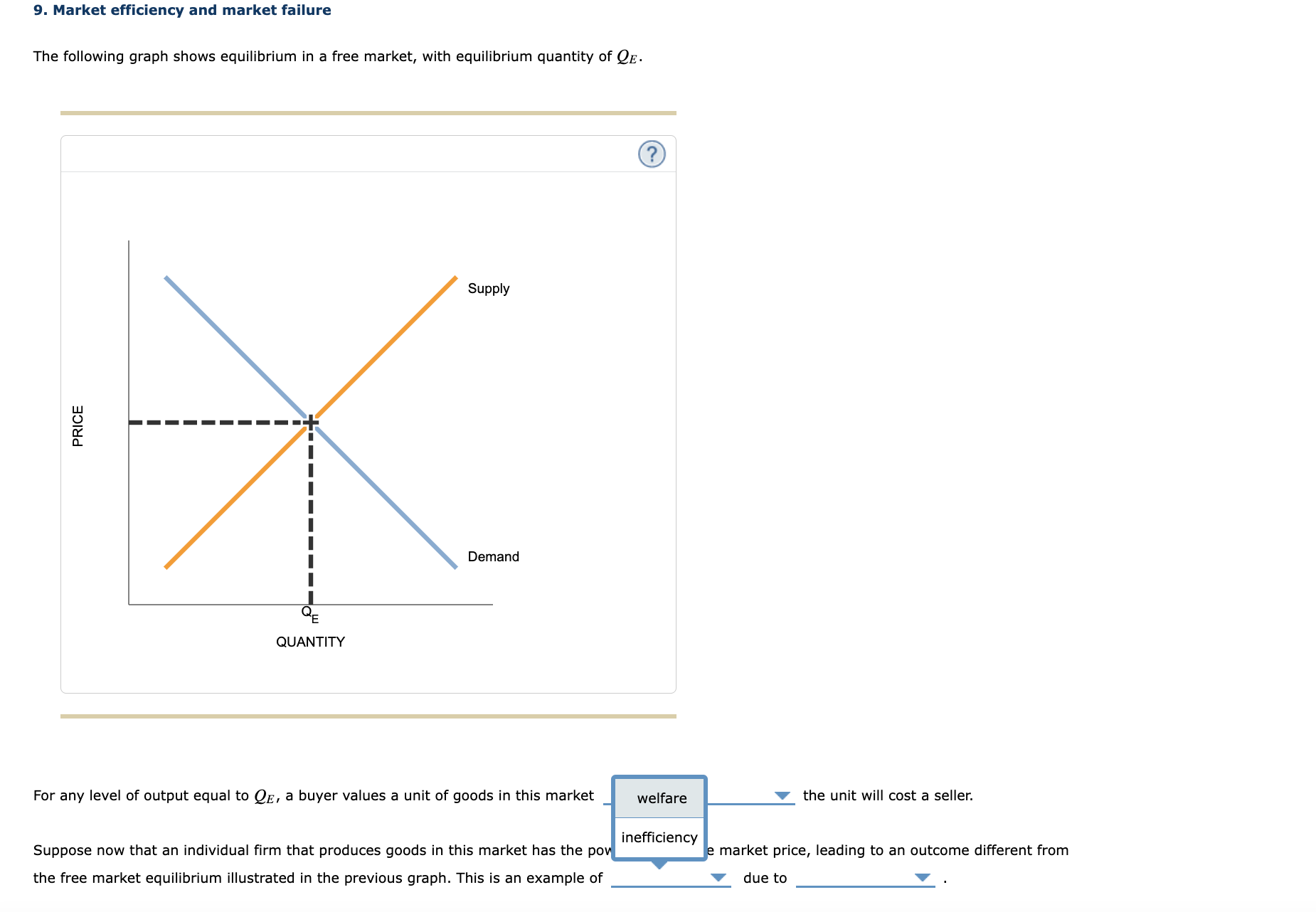 Solved 9. Market efficiency and market failure The following | Chegg.com