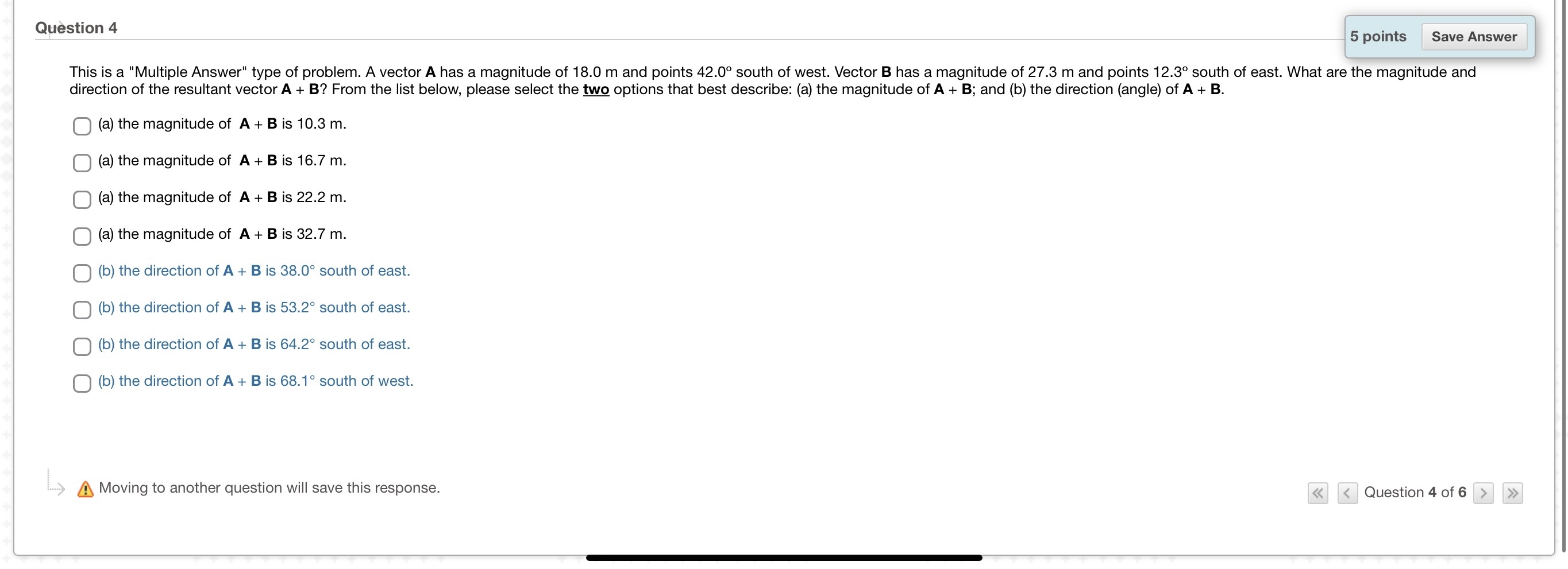 Solved direction of the resultant vector A+B ? From the list | Chegg.com