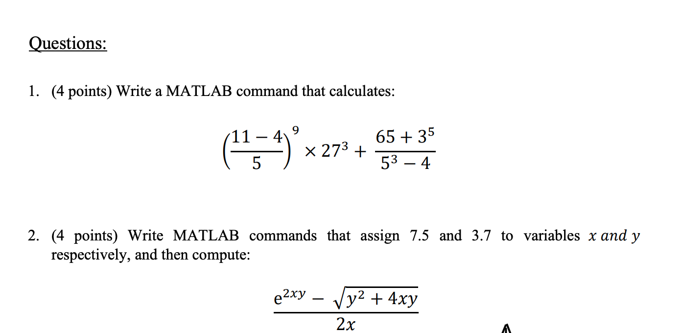 Solved Questions:(4 ﻿points) ﻿Write a MATLAB command that | Chegg.com