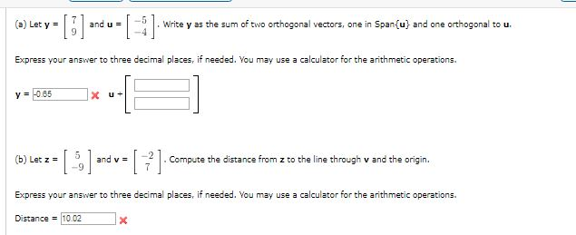 Solved -5 (a) Let y = and u = Write y as the sum of two | Chegg.com