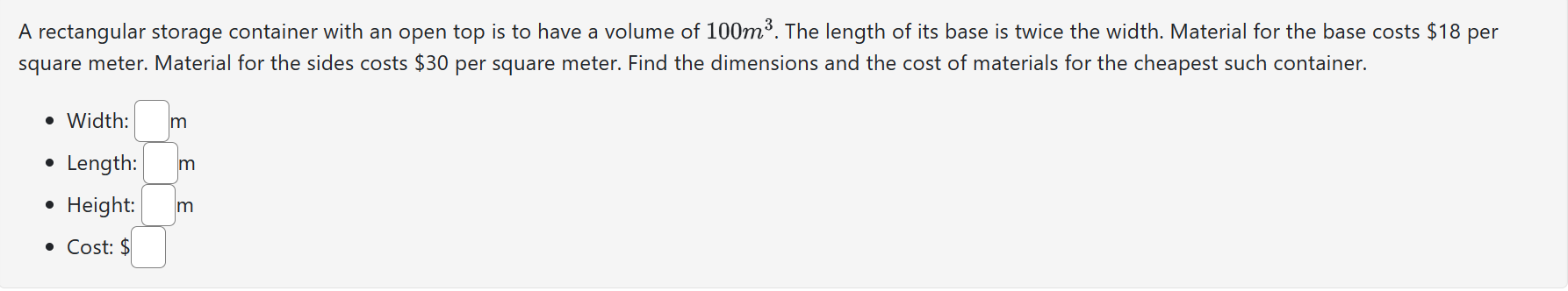 Solved A rectangular storage container with an open top is | Chegg.com