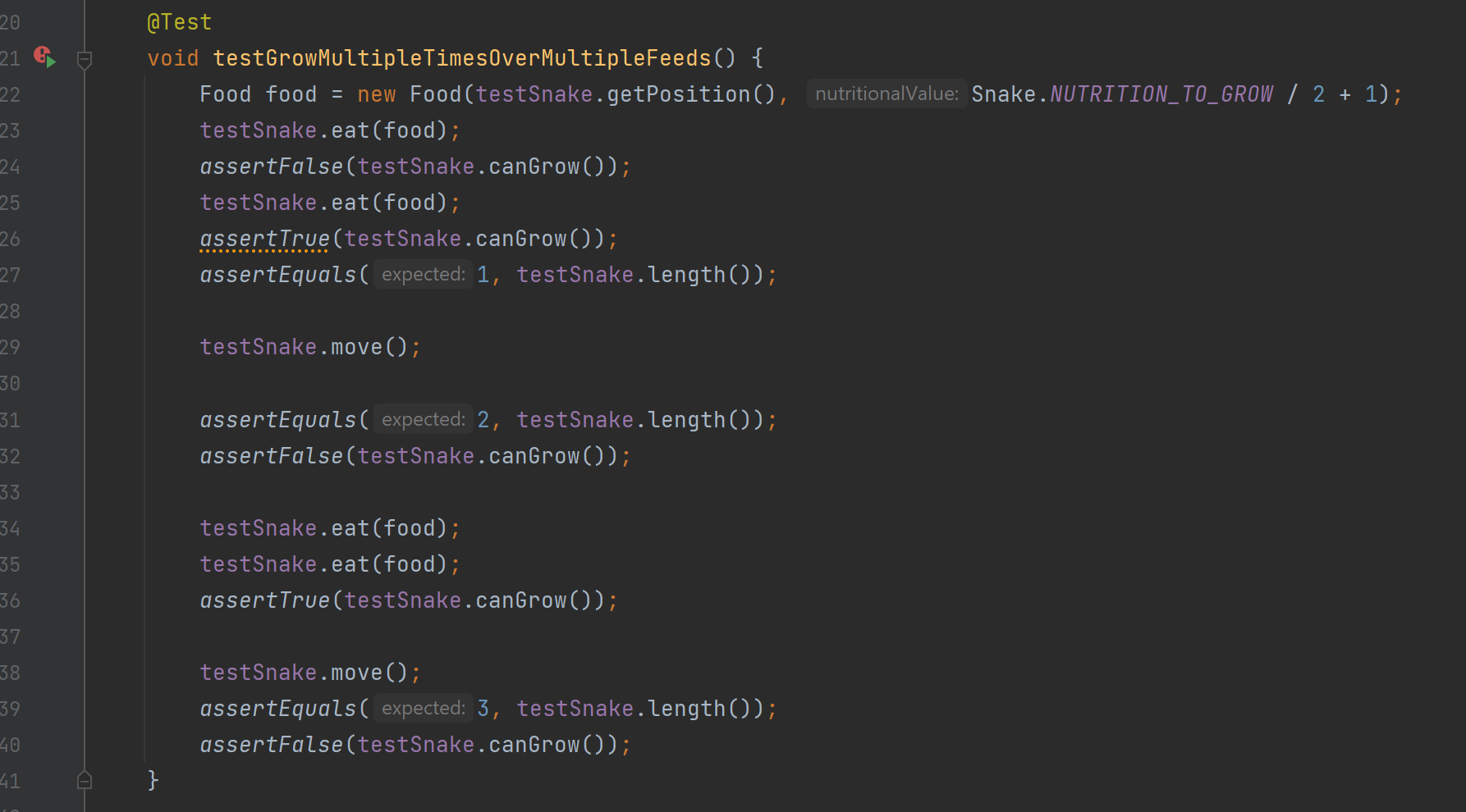 Solved Run the tests in the SnakeTest class and note that | Chegg.com