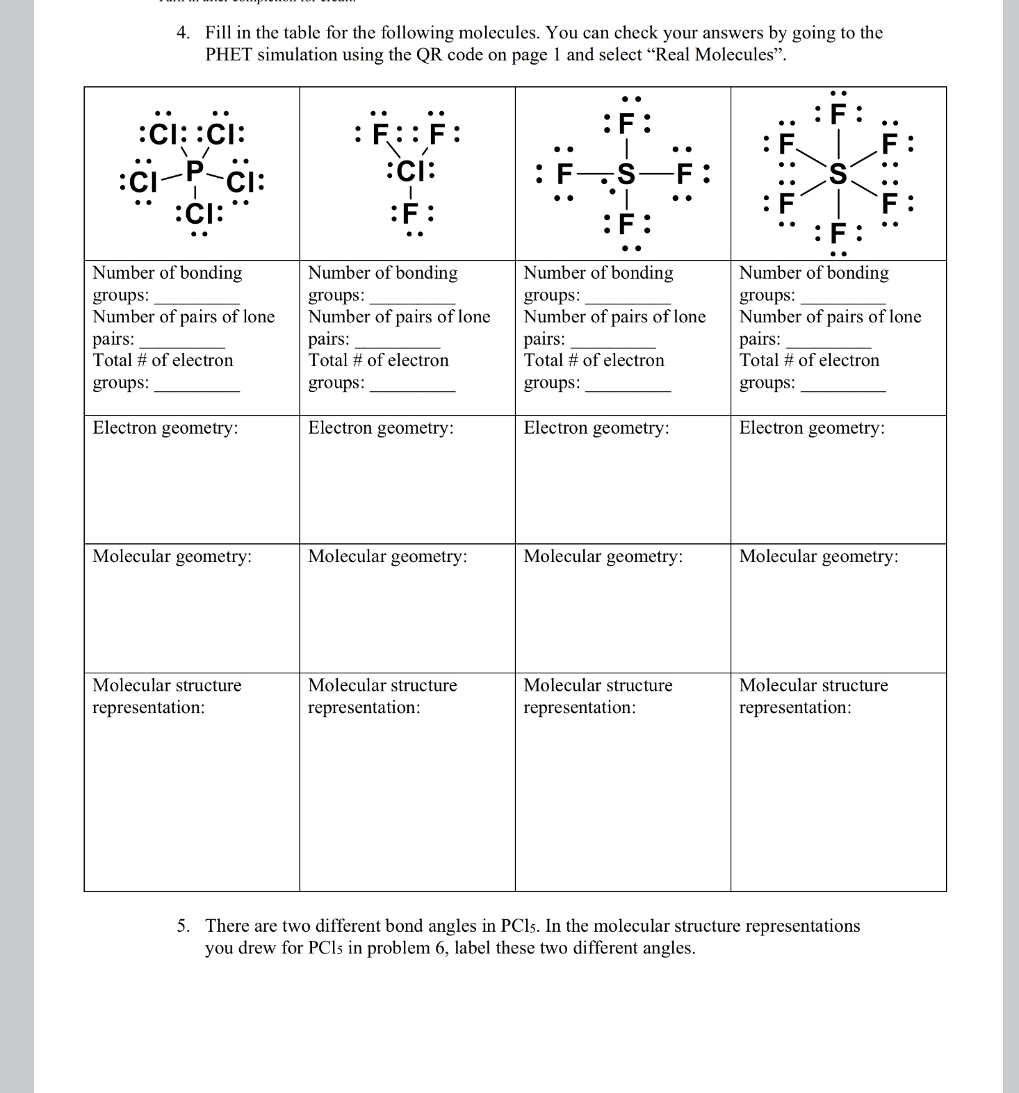 Solved 4. Fill in the table for the following molecules. You | Chegg.com