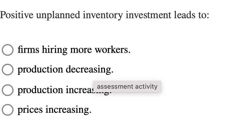 Solved Positive unplanned inventory investment leads | Chegg.com