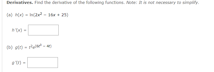 Solved Derivatives. Find the derivative of the following | Chegg.com