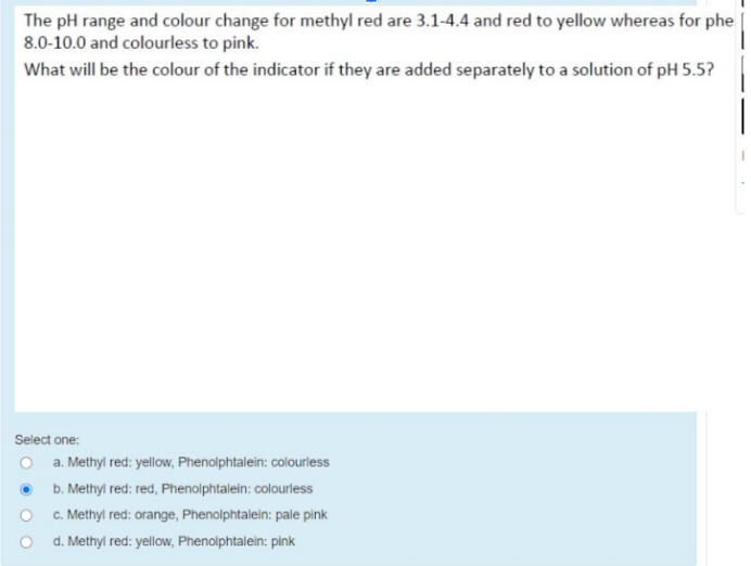 Solved The pH range and colour change for methyl red are | Chegg.com