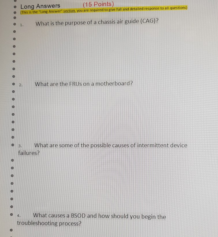Solved Long Answers (15 Points) (This is the "Long Answer" | Chegg.com