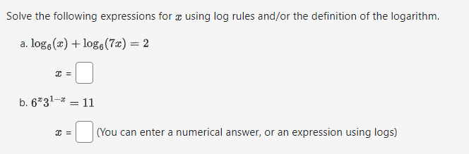 Solved Solve the following expressions for x using log rules | Chegg.com