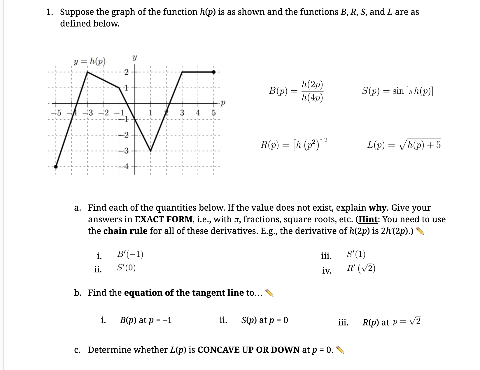 1. Suppose the graph of the function h(p) is as shown | Chegg.com