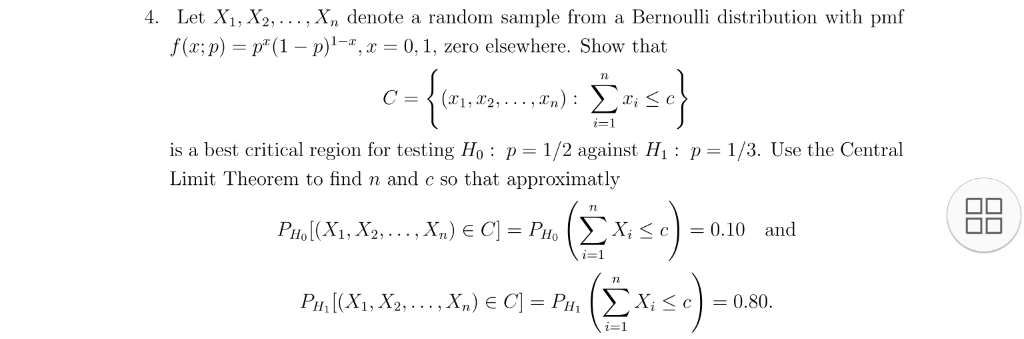 Solved 4. Let Xi, X2, , Xn denote a random sample from a | Chegg.com