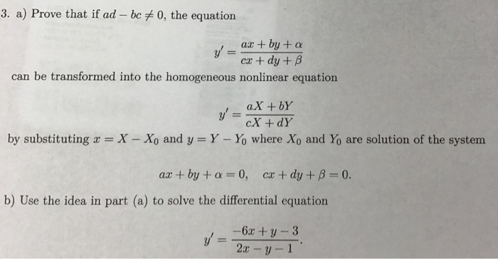 Solved 3. a) Prove that if ad bc 0, the equation ax + by +a | Chegg.com