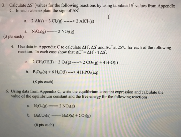 Solved Calculate Delta S (values for the following reactions | Chegg.com