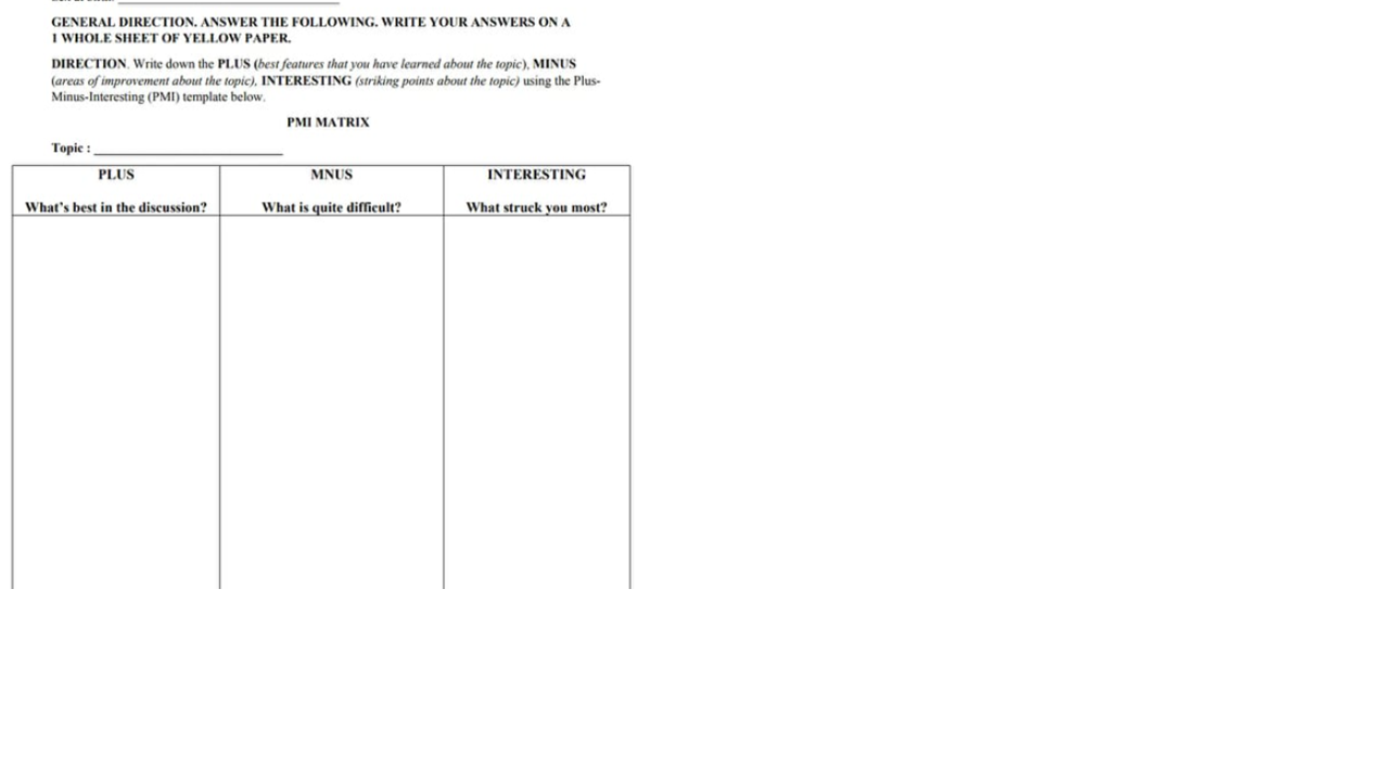 GENERAL DIRECTION. ANSWER THE FOLLOWING. WRITE YOUR | Chegg.com