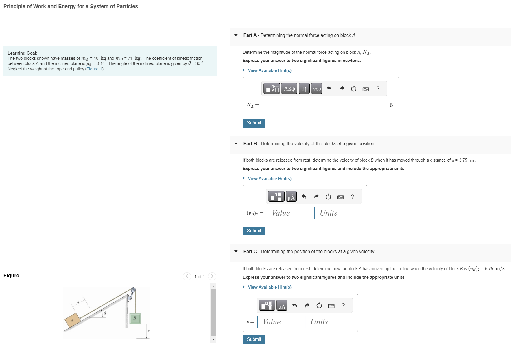 Solved Principle of Work and Energy for a System of | Chegg.com