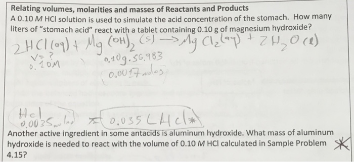 Solved Relating volumes, molarities and masses of Reactants | Chegg.com