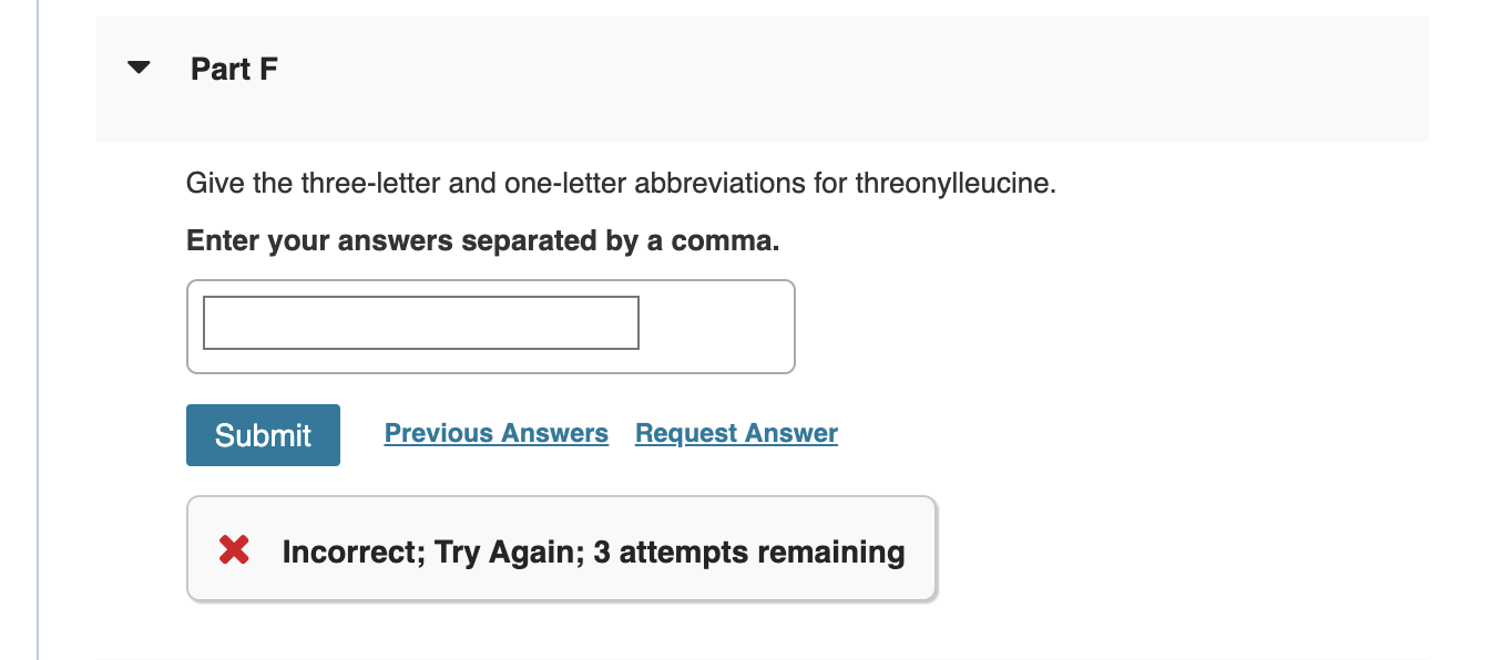 Solved Part FGive the three-letter and one-letter | Chegg.com