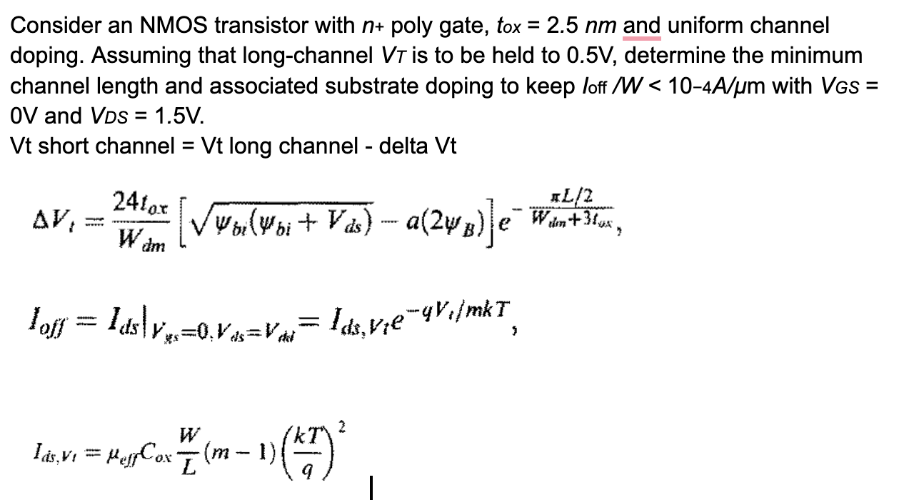 Solved Consider an NMOS transistor with n+ poly gate, tox | Chegg.com