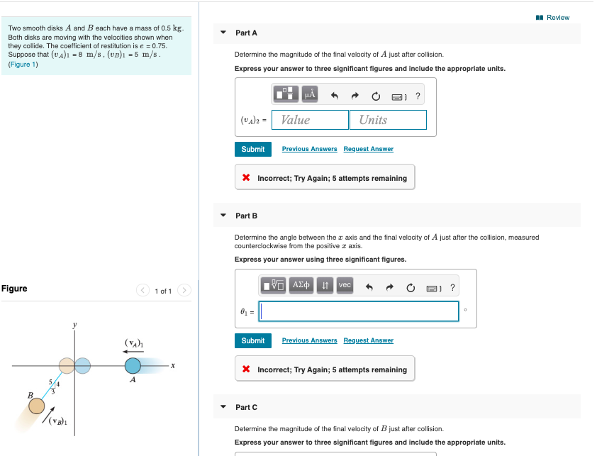 Solved I Review Part A Two smooth disks A and B each have a | Chegg.com