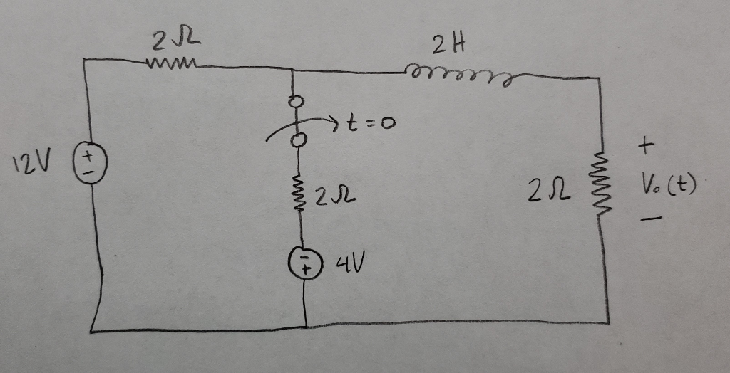 Solved The switch opens at t=0. Find the output voltage | Chegg.com