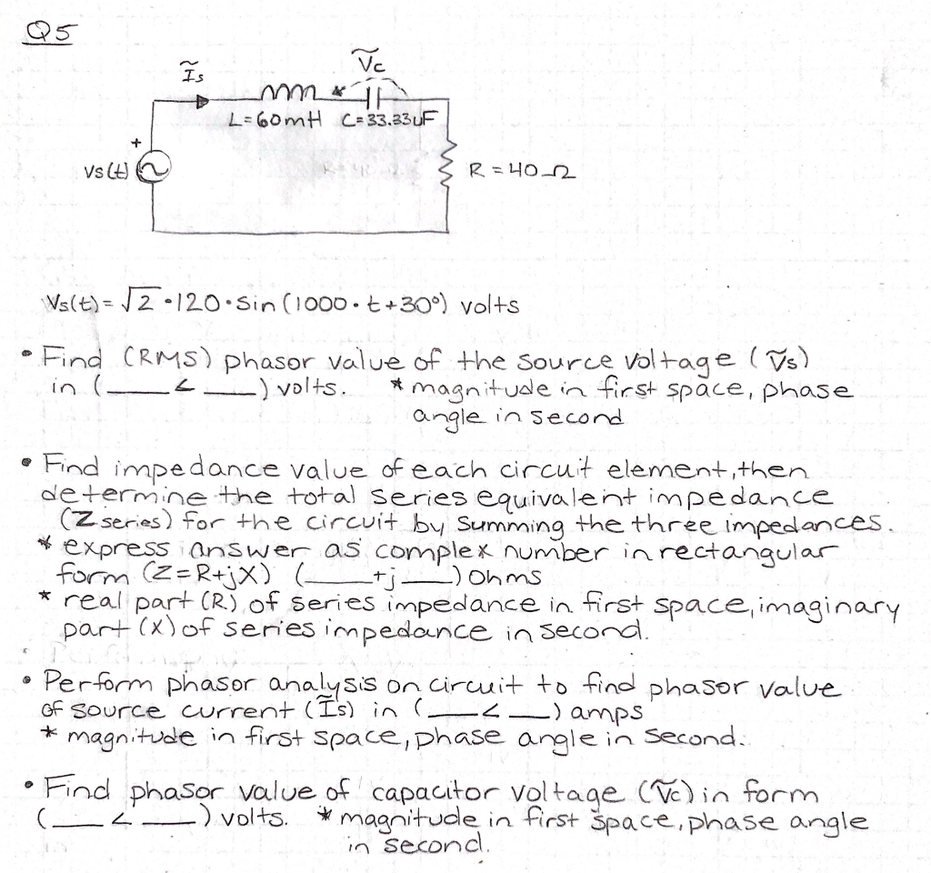 Solved Find phasor value for source voltage, series | Chegg.com