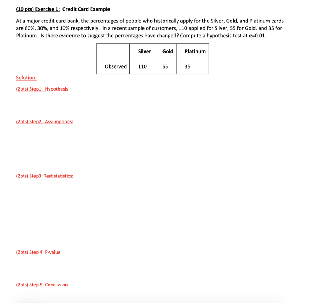 Solved (10 pts) Exercise 1: Credit Card Example At a major | Chegg.com