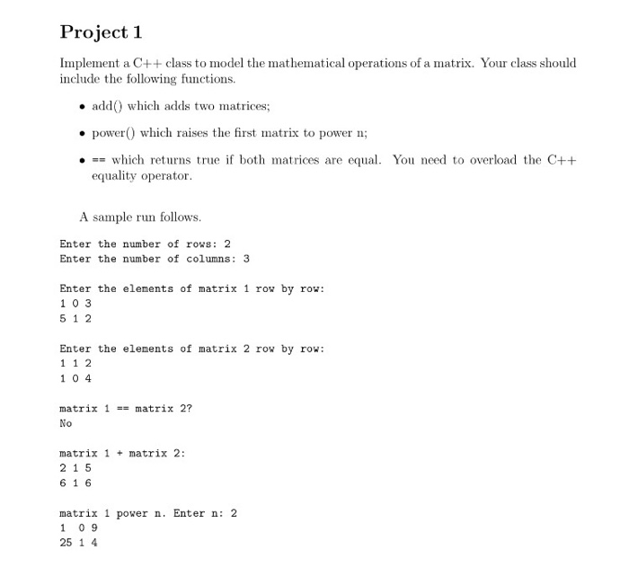 Solved Project 1 Implement a C++ class to model the | Chegg.com