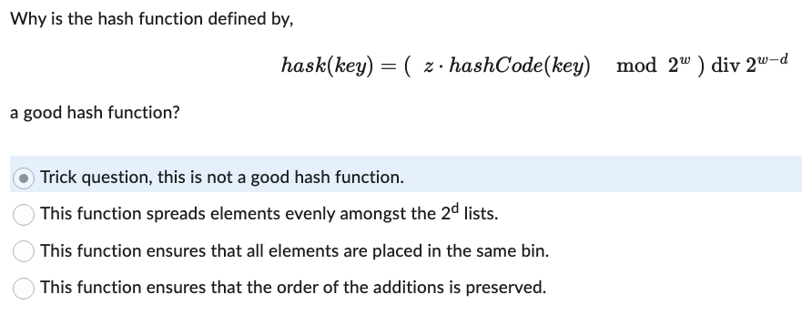 Solved Why is the hash function defined by, | Chegg.com