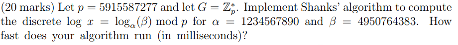 Solved Shanks' algorithm is referring to Shank's baby step | Chegg.com