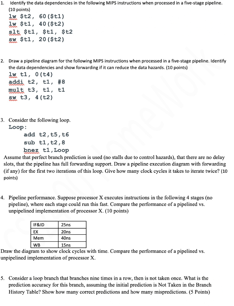 1. Identify the data dependencies in the following | Chegg.com