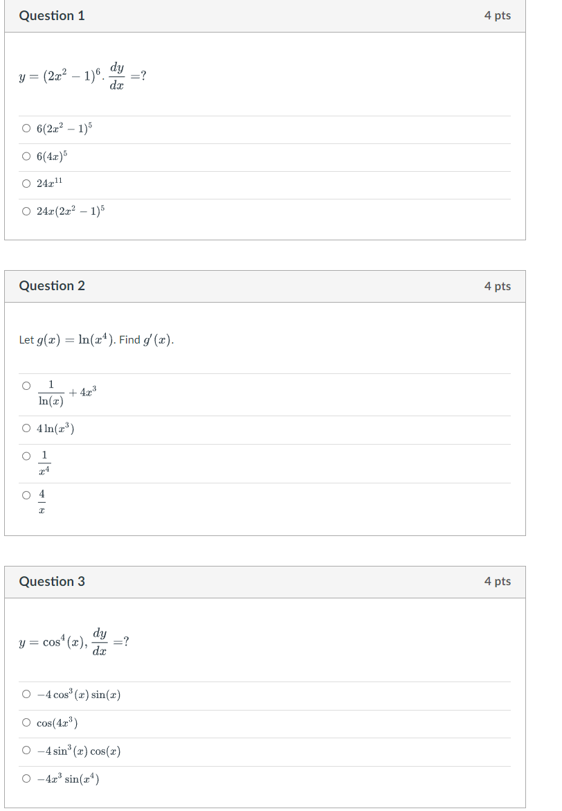 Solved y=(2x2−1)6⋅dxdy=? 6(2x2−1)56(4x)524x1124x(2x2−1)5 | Chegg.com