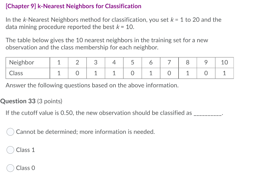 Solved [Chapter 9] k-Nearest Neighbors for Classification In | Chegg.com
