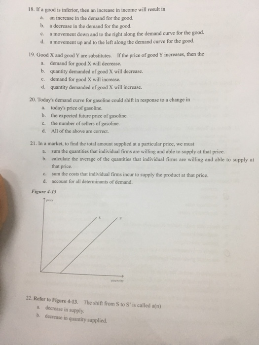 Solved 18. If a good is inferior, then an increase in income | Chegg.com