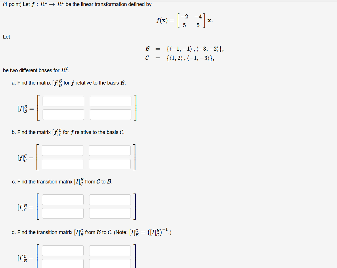 Solved (1 point) Let f:R2→R2 be the linear transformation | Chegg.com