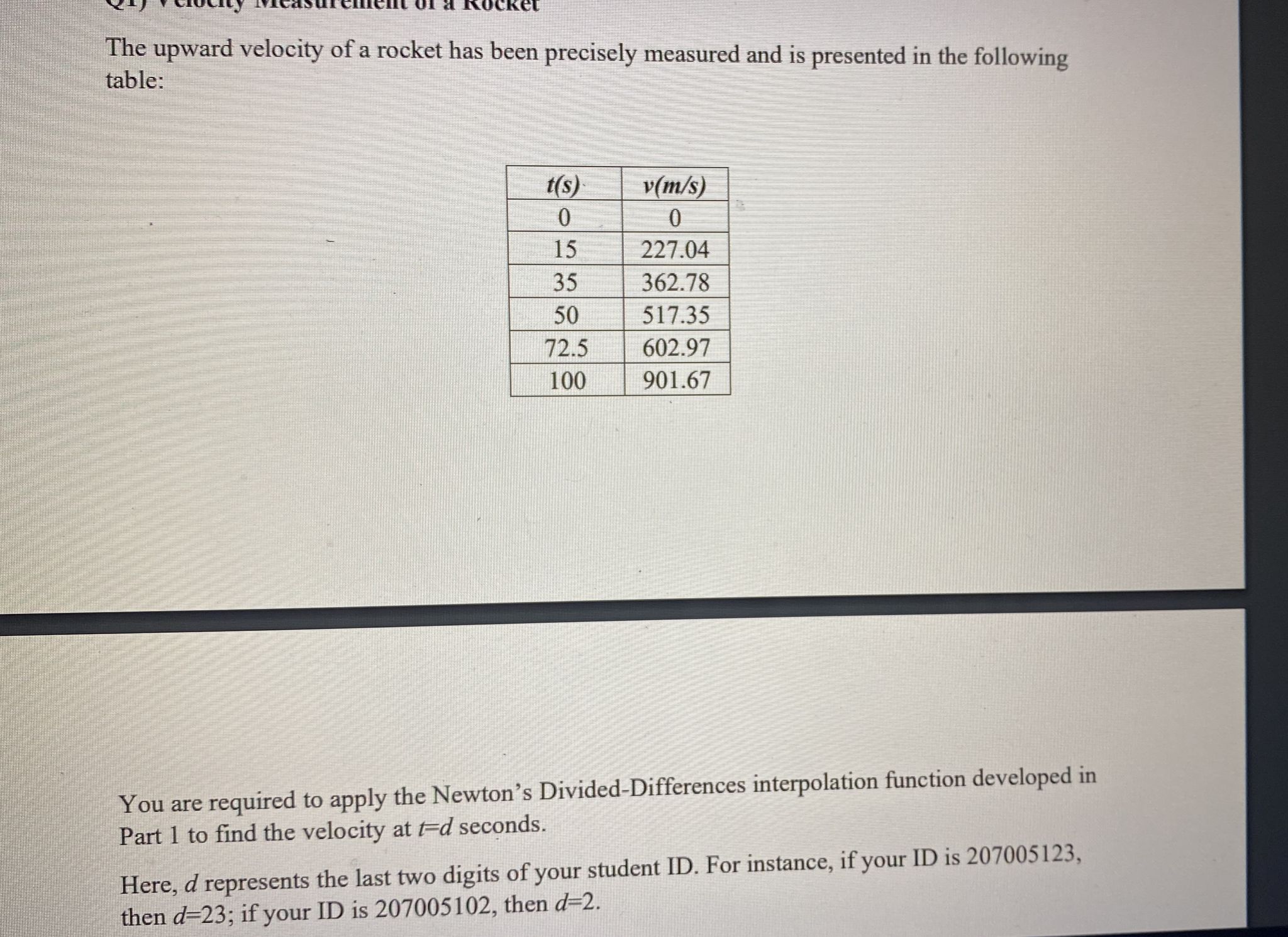 Solved The upward velocity of a rocket has been precisely | Chegg.com