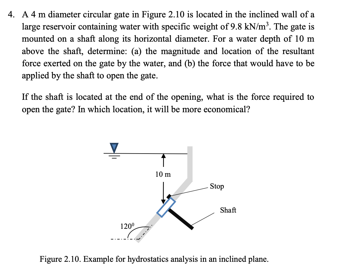 Solved 4. A 4 m diameter circular gate in Figure 2.10 is | Chegg.com
