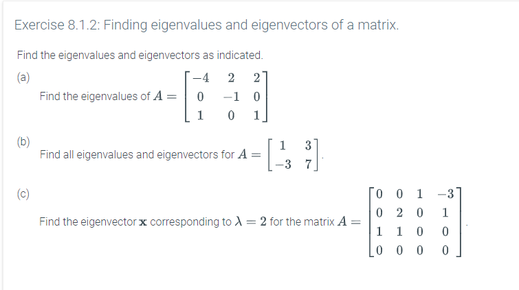 Solved Exercise 812 Finding Eigenvalues And Eigenvectors 