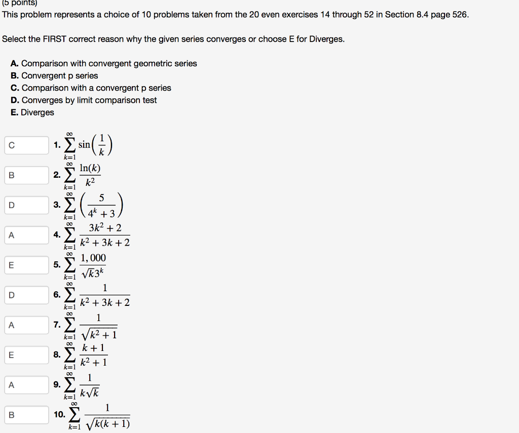Solved (5 points) This problem represents a choice of 10 | Chegg.com