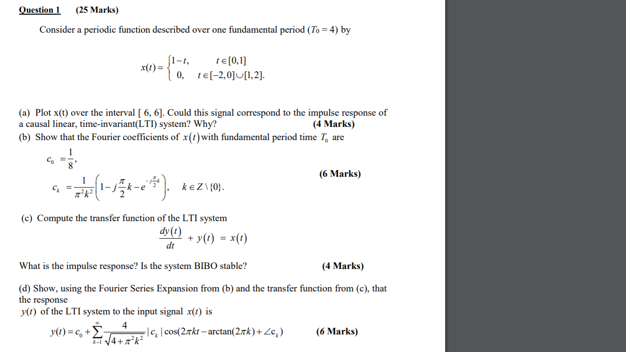 Solved Question 1 (25 Marks) Consider a periodic function | Chegg.com